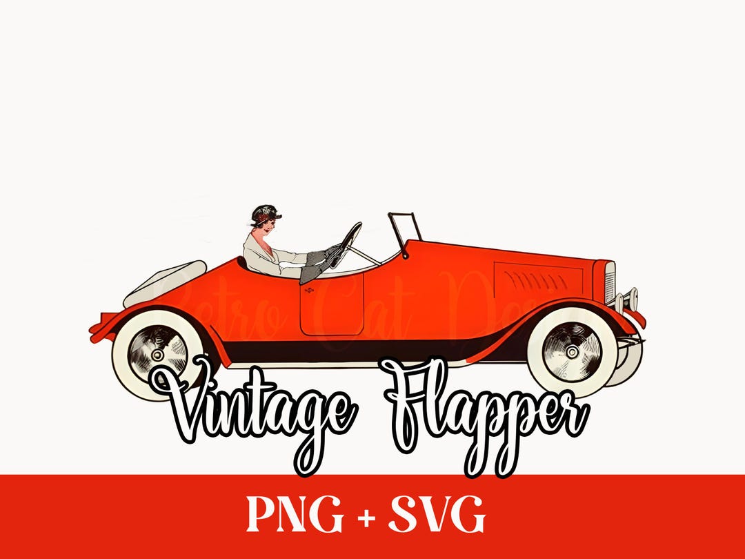 Vintage Lady Driving a Red Car SVG PNG Print Design Clipart 1920s Retro ...