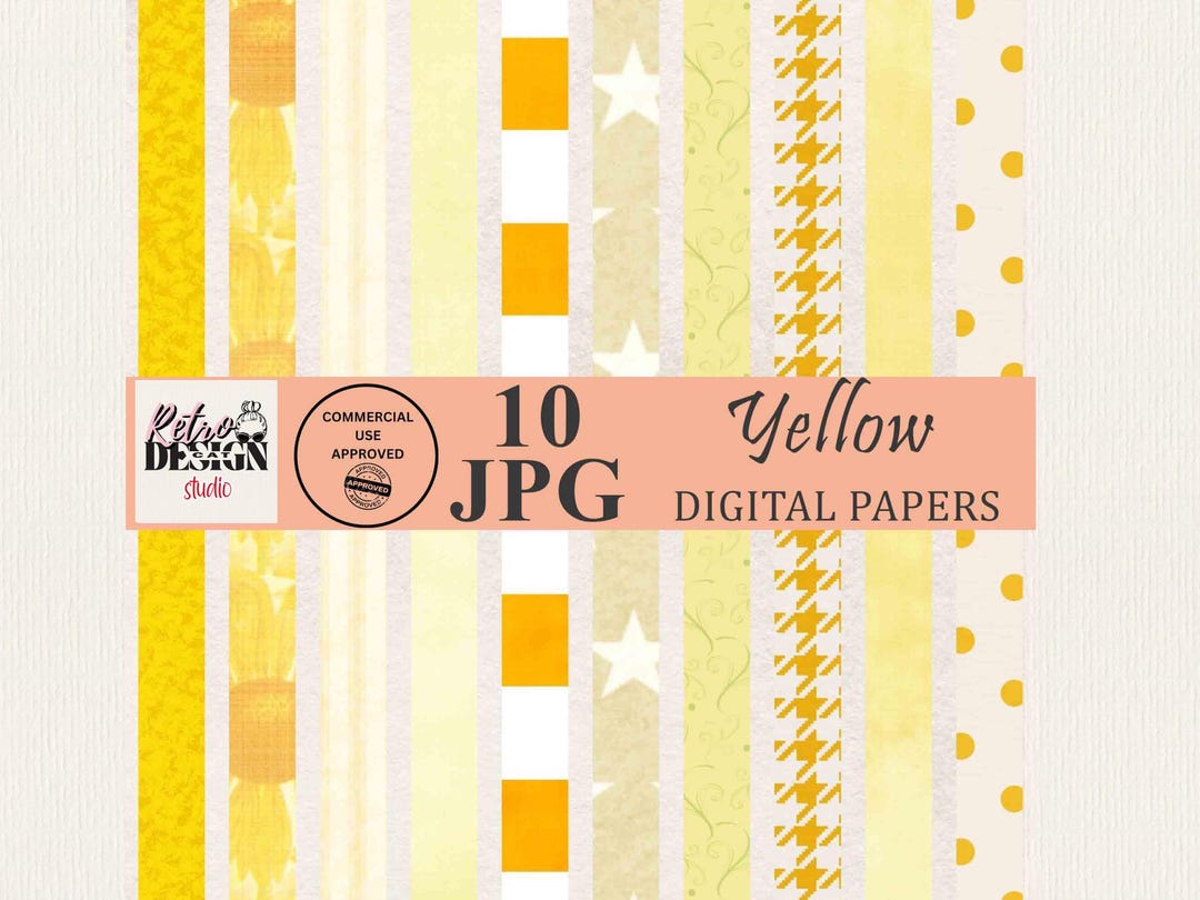 Yellow Digital Papers Pack 10 Background Dots Stripes Flowers Scrapbook ...