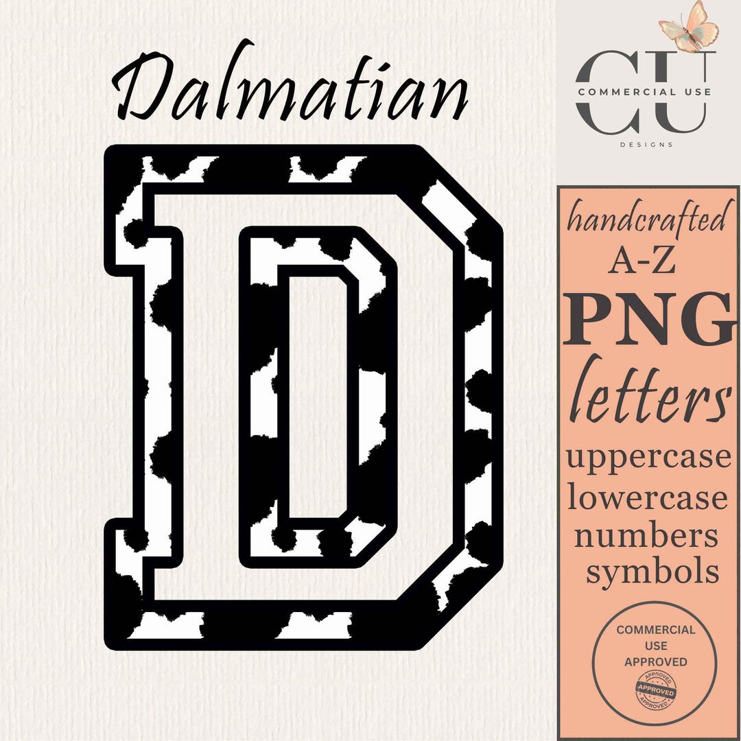 Dalmatian Print Letters Alphabet A-Z PNG Transparent Background Varsity ...
