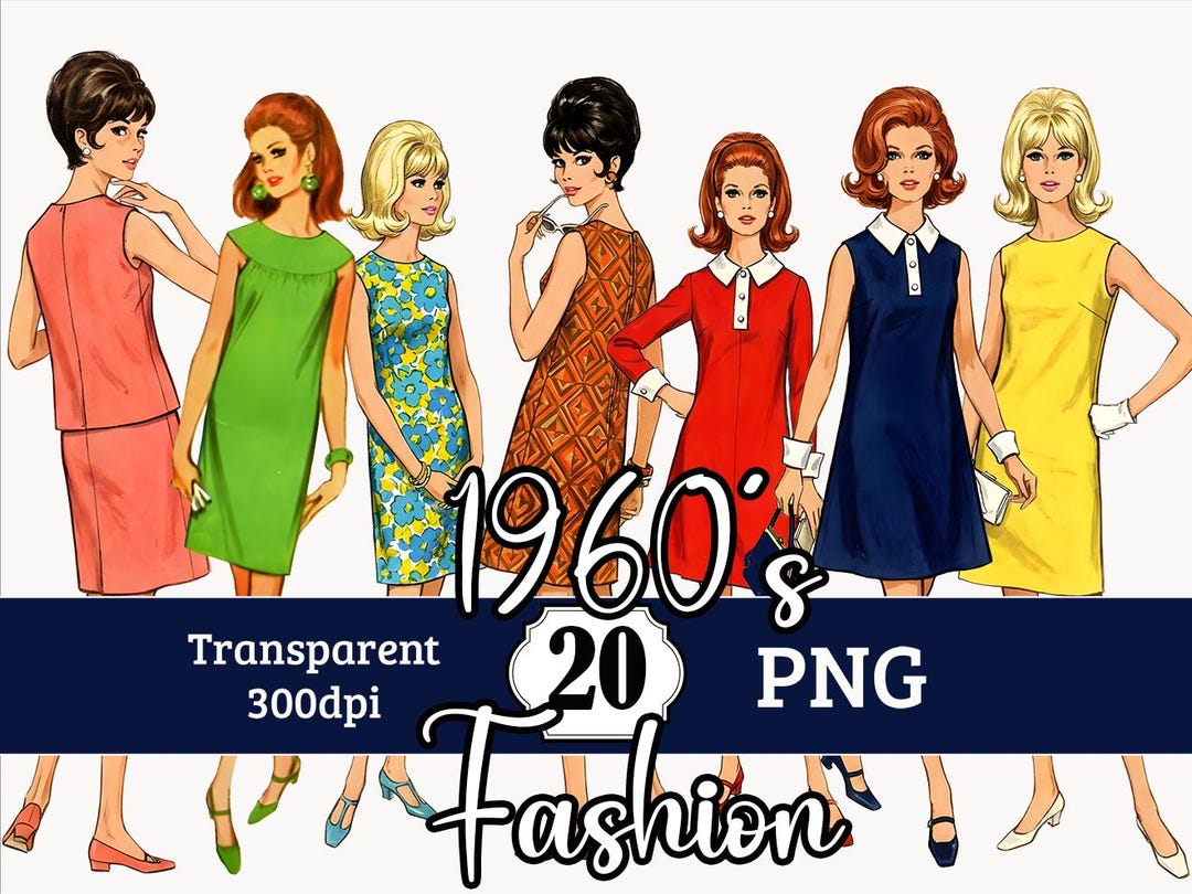 Retro 1960s Women Bundle of 20 PNG Clipart Junk Journal Scrapbook ...