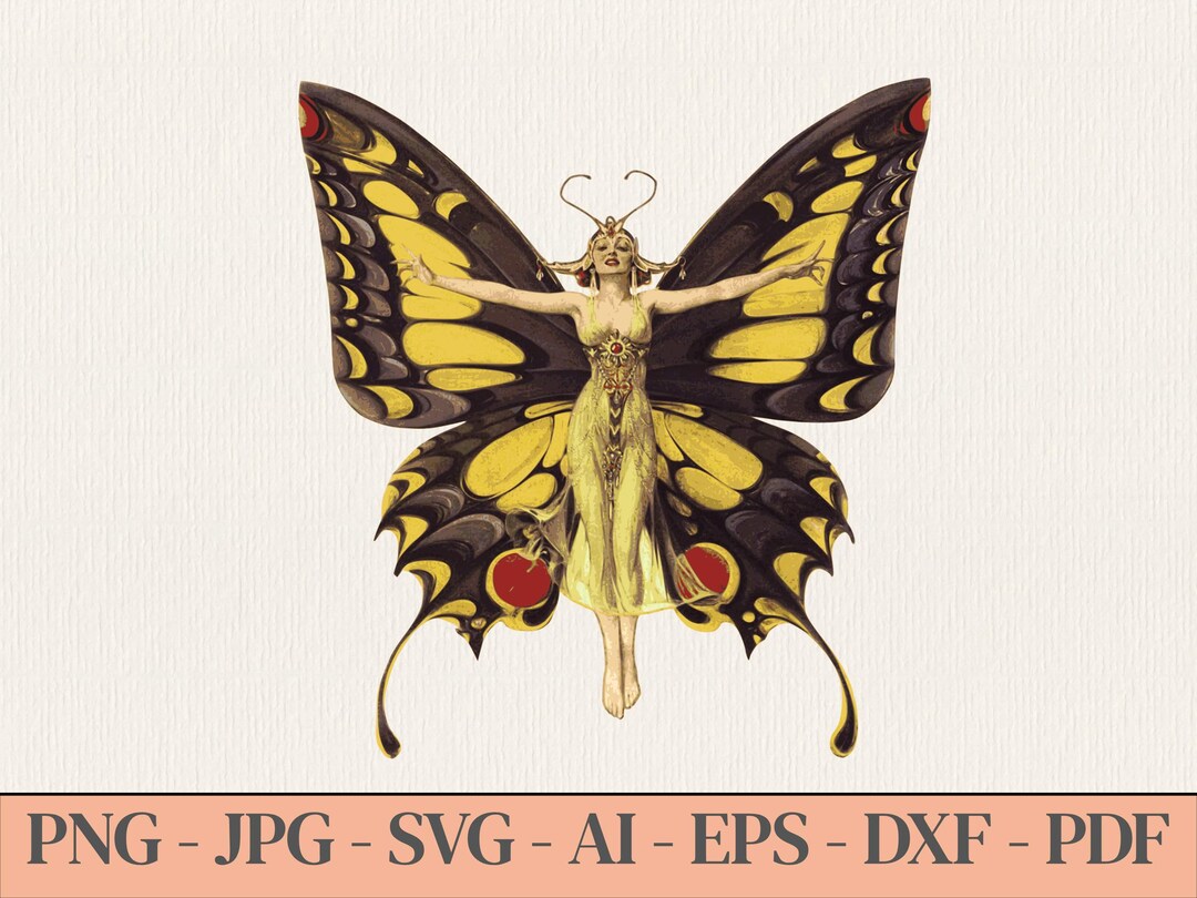 Vintage 1920s Lady SVG Authentic PNG Sublimation Flapper & Butterfly ...