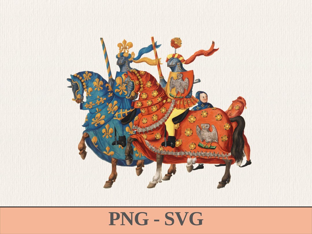 Vintage Knights Jousting SVG PNG Print Design Clipart, Authentic ...