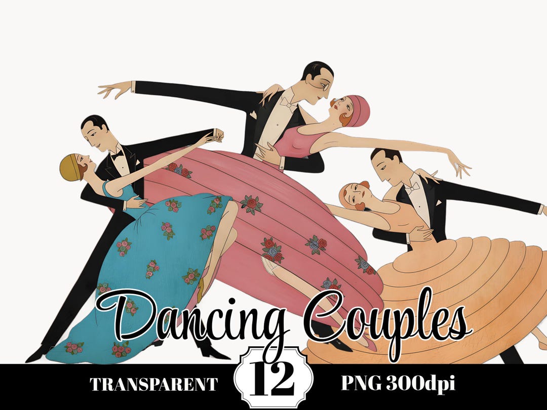 Vintage Dancing Couples Bundle of 12 PNG Sublimation Print Design Retro ...