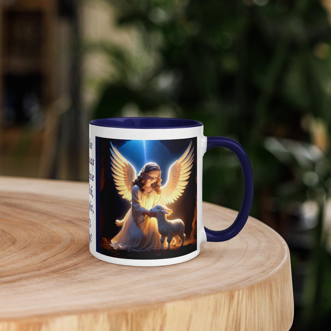 Angel & Lamb Mug Worthy is the Lamb Cute Angel Lamb Artwork Mug Gospel ...