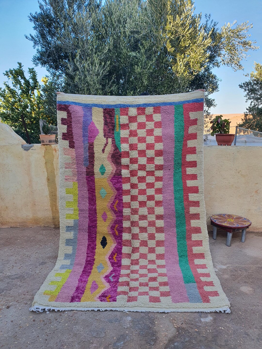 Colorful Moroccan Wool Rug: Handwoven Berber Azilal Style - Etsy