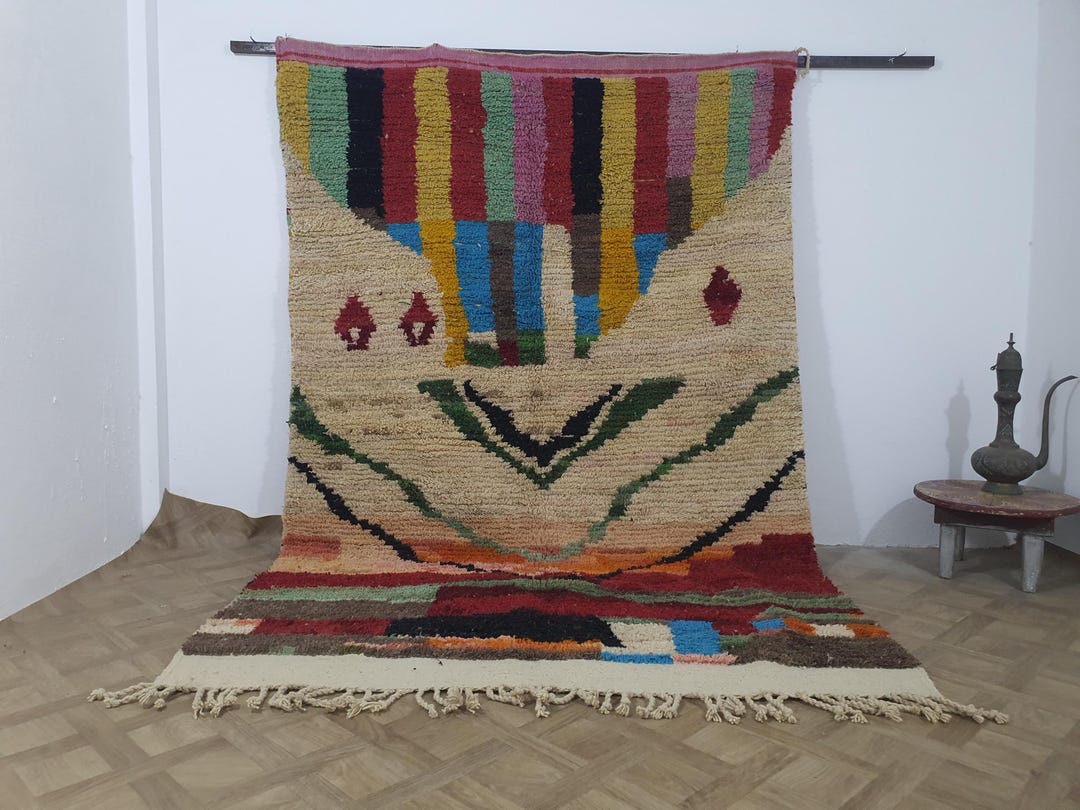 Tapis Berbère Marocain Tissé à La Main : Laine Blanc Colore, Décor ...