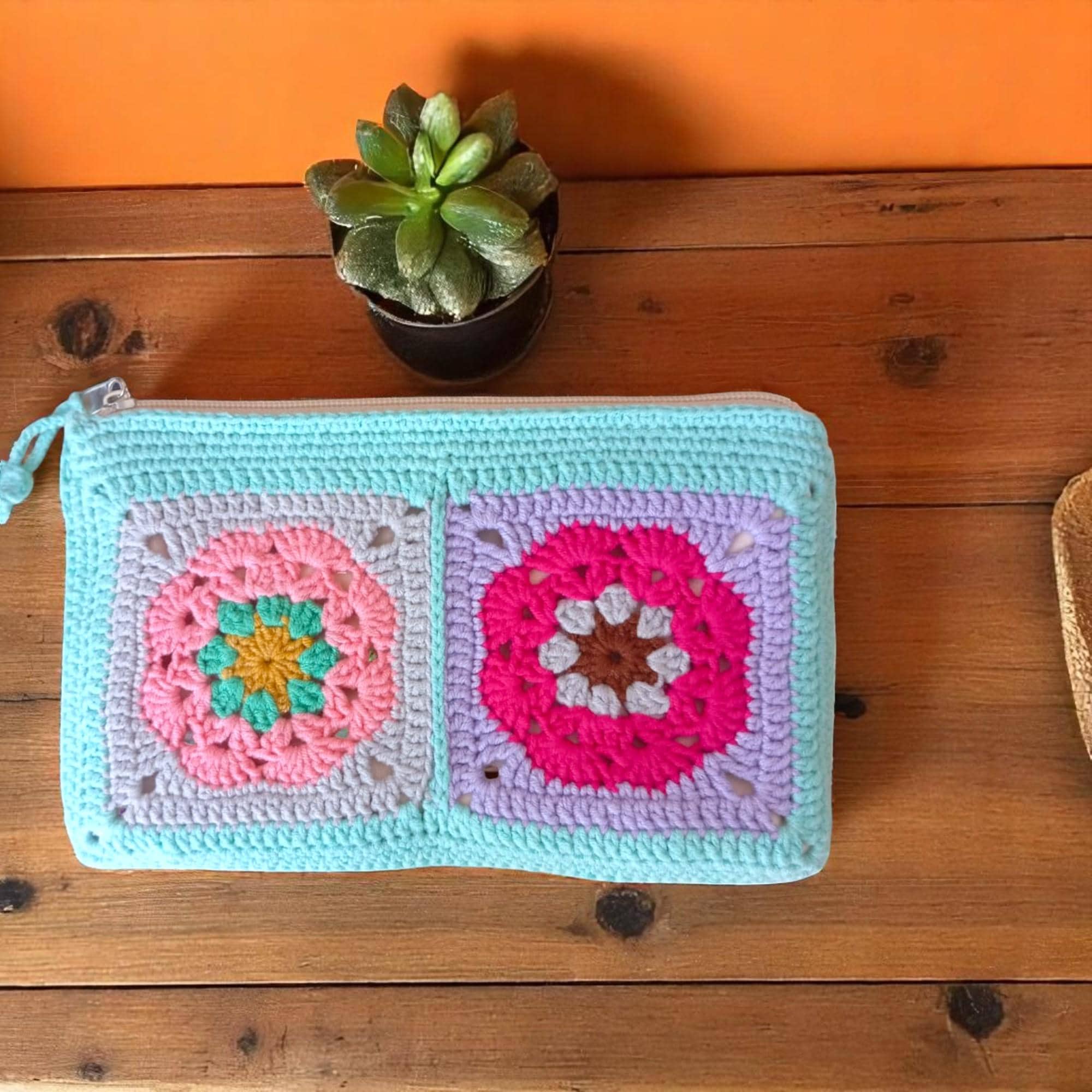 Crochet Granny Square Zipper Pouch – Handmade Colorful Boho Clutch Bag ...