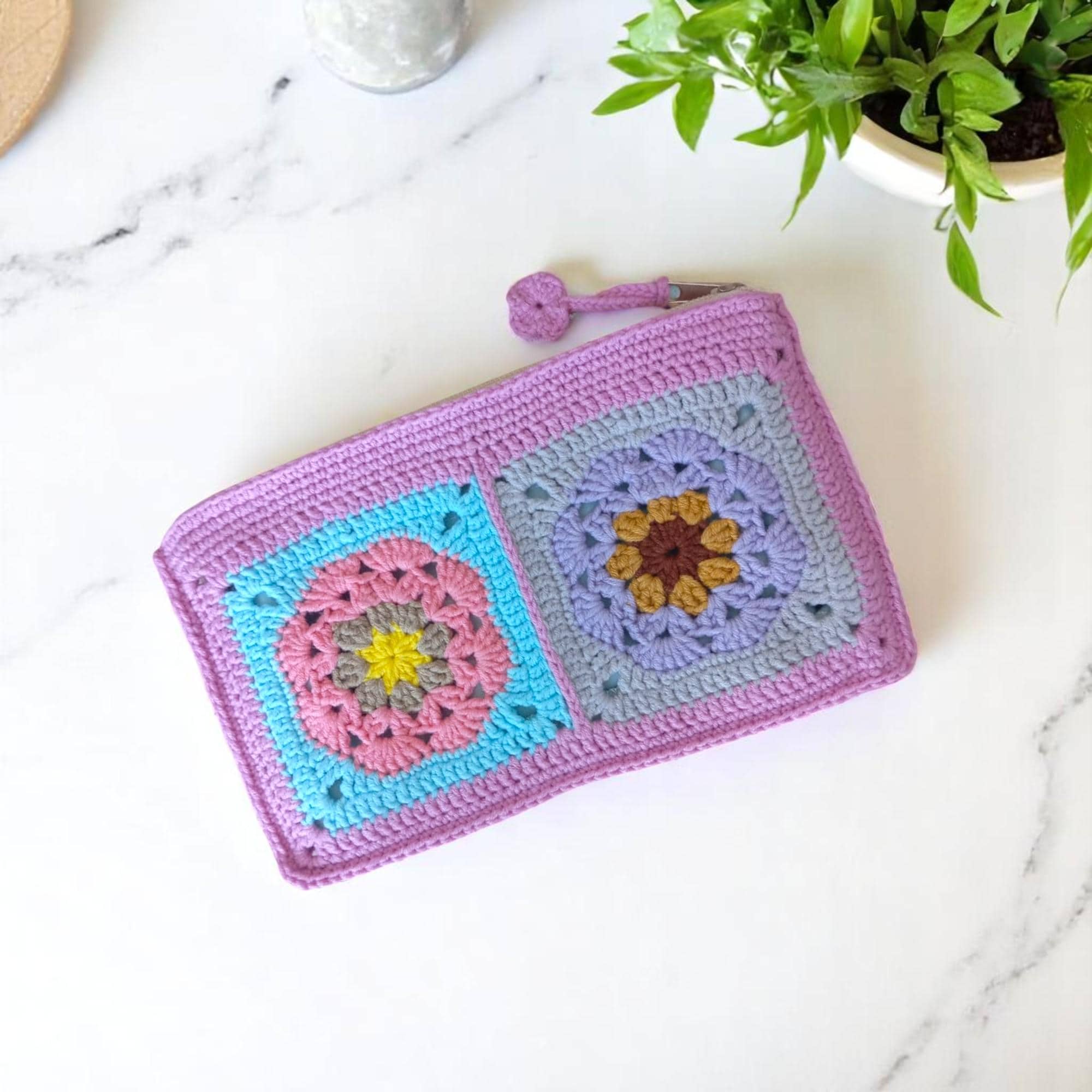 Crochet Granny Square Zipper Pouch – Handmade Colorful Boho Clutch Bag ...