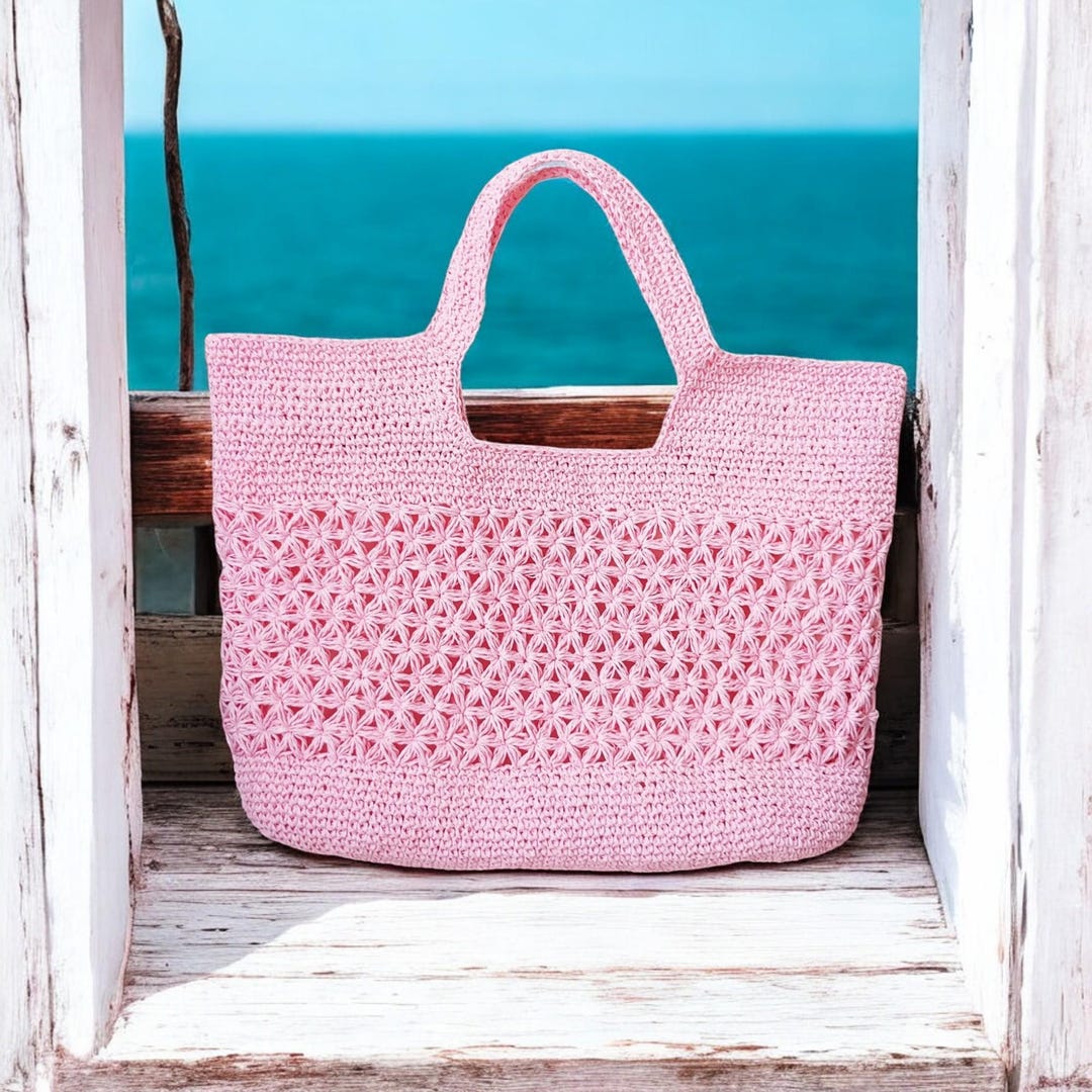 Crochet Pink Paper Rope Bag: Handmade Crochet Tote - Etsy