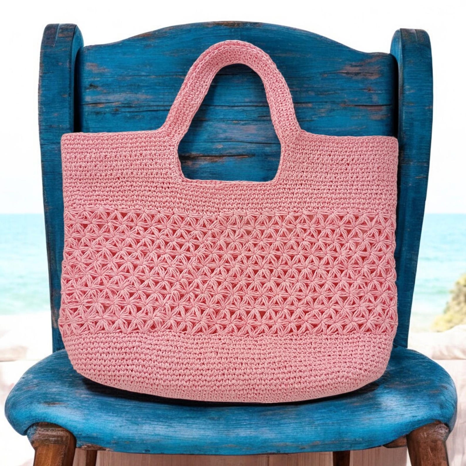 Crochet Pink Paper Rope Bag: Handmade Crochet Tote - Etsy