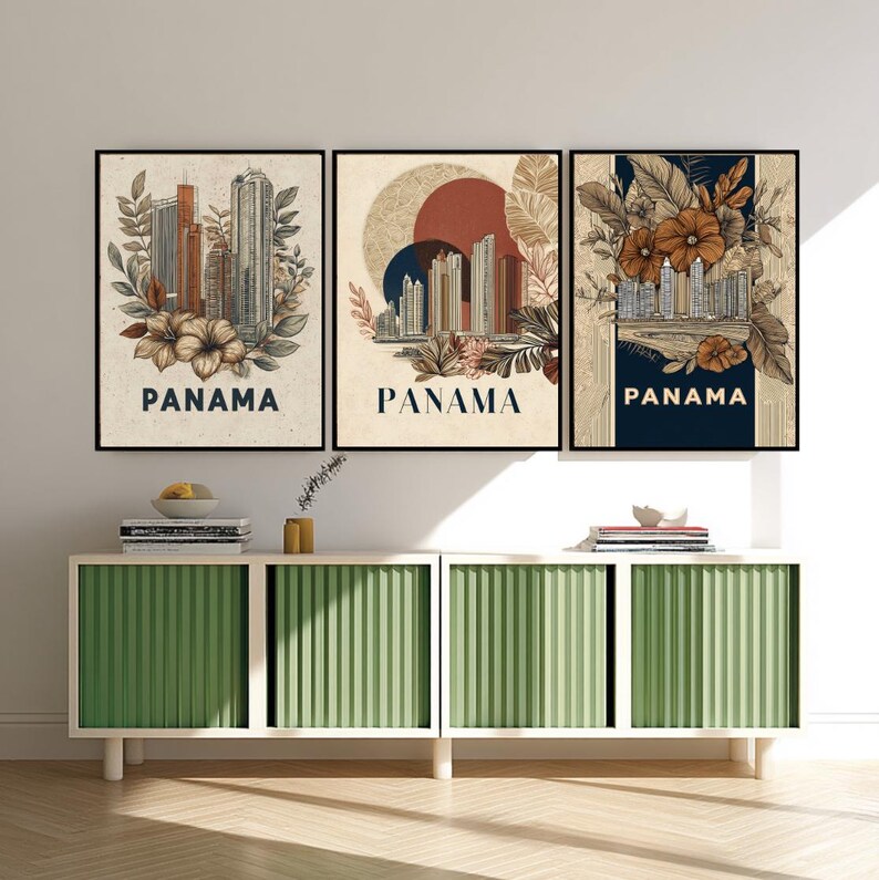 Panama Travel Poster: Boho Line Art, Canal & Skyline - Etsy