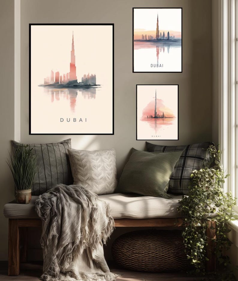 Watercolor Dubai Poster: Burj Khalifa Skyline, Modern Cityscape Art - Etsy