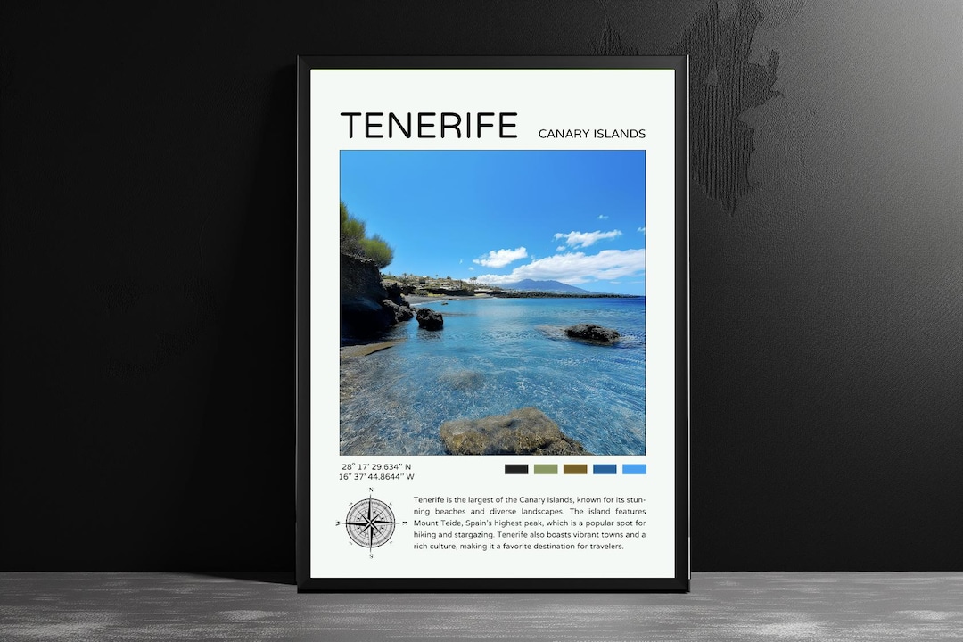 Tenerife Canary Islands Travel Poster Decor Atlantic Ocean Mount Teide ...