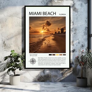 Miami Beach Sunset Travel Poster: Florida Art Print - Etsy