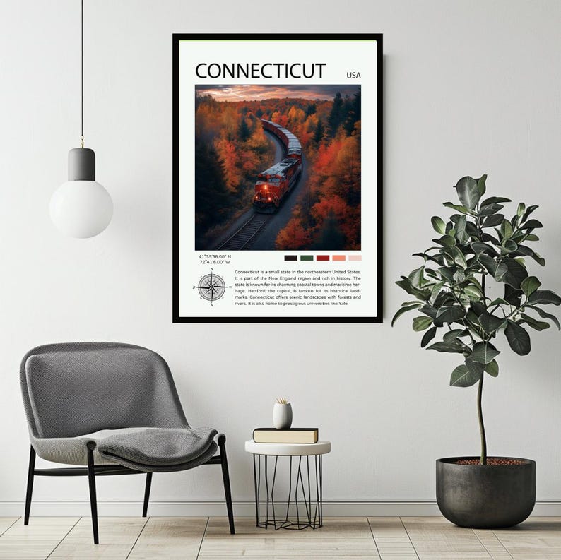 Connecticut Travel Poster: Ai-generated Scenic Train Wall Art - Etsy