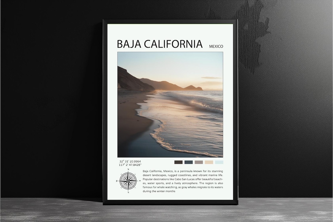 Baja California Mexico Travel Poster: Coastal Landscape Art Print - Etsy