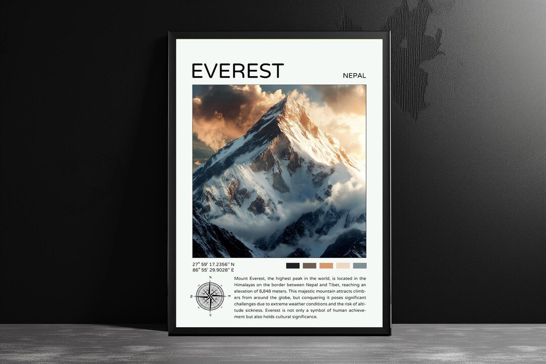 Mount Everest Travel Poster Decor Everest Himalaya Tibet Koshi ...