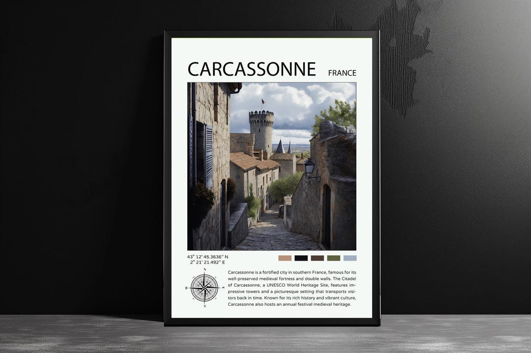 Carcassonne France Travel Poster Decor Carcassonne Castle Occitania ...