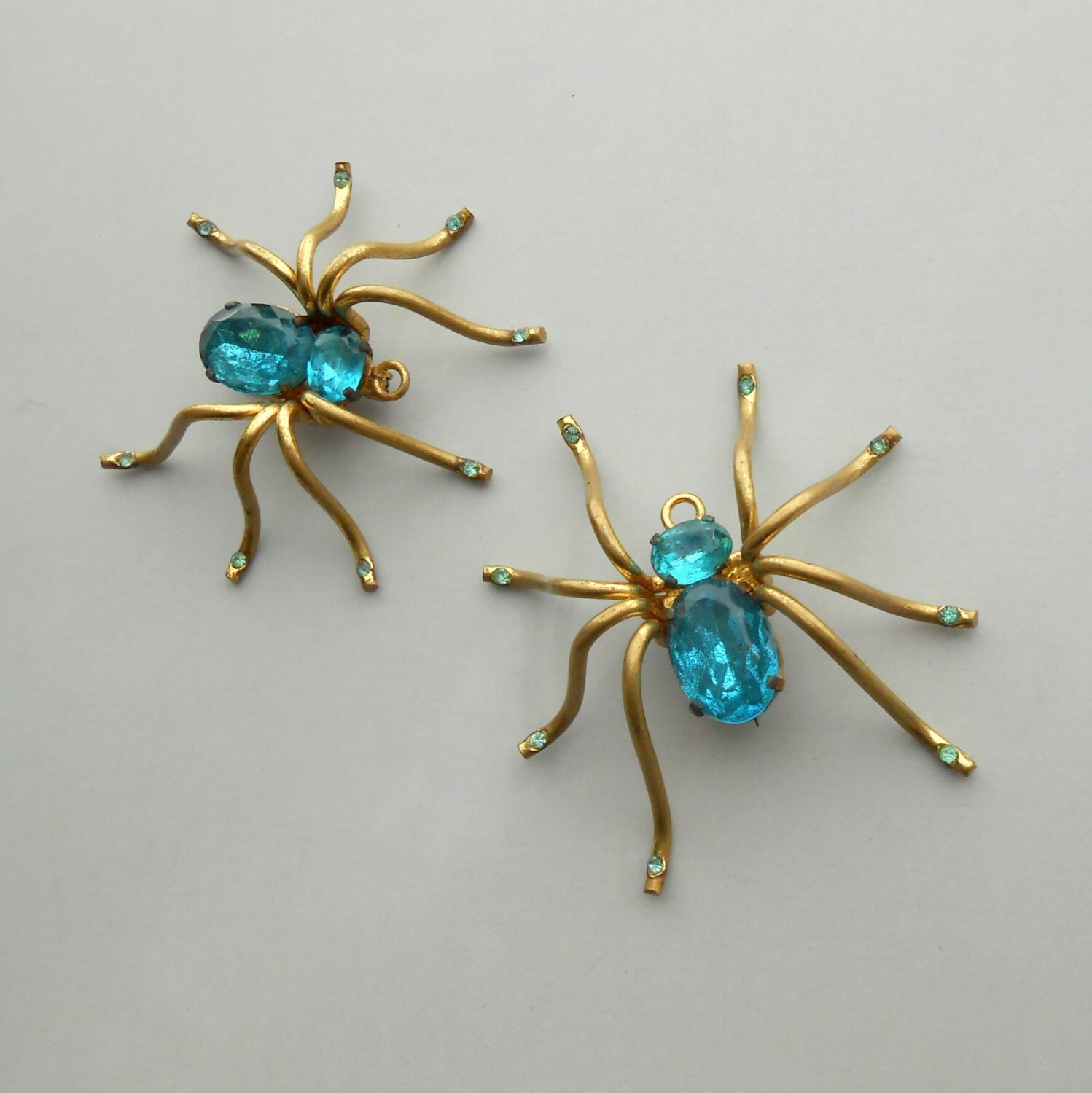 Czech Spider Pin Brooch. Deep Aqua Blue Stones. Rhinestone - Etsy