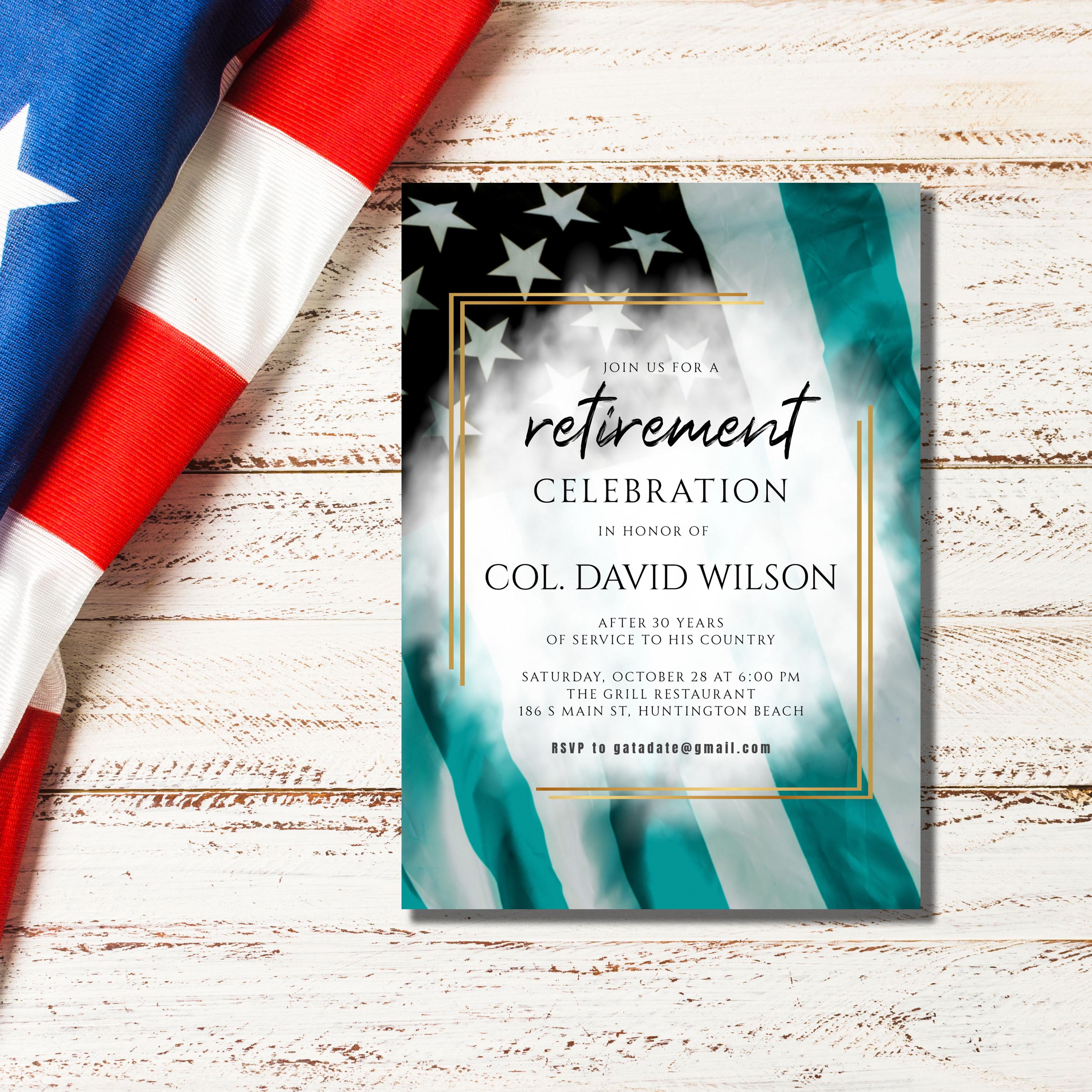 Flag Retirement Invitation: Military Veteran Honor Card (DIY Template ...