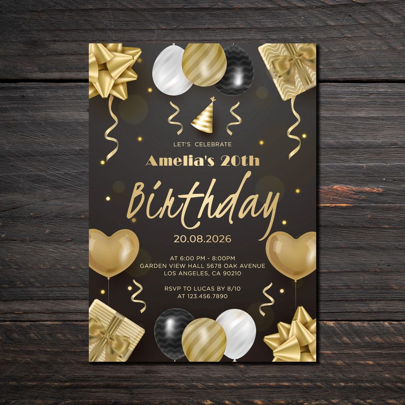 Elegant Gold Birthday Invite,luxury Black & Gold Invitation Template ...