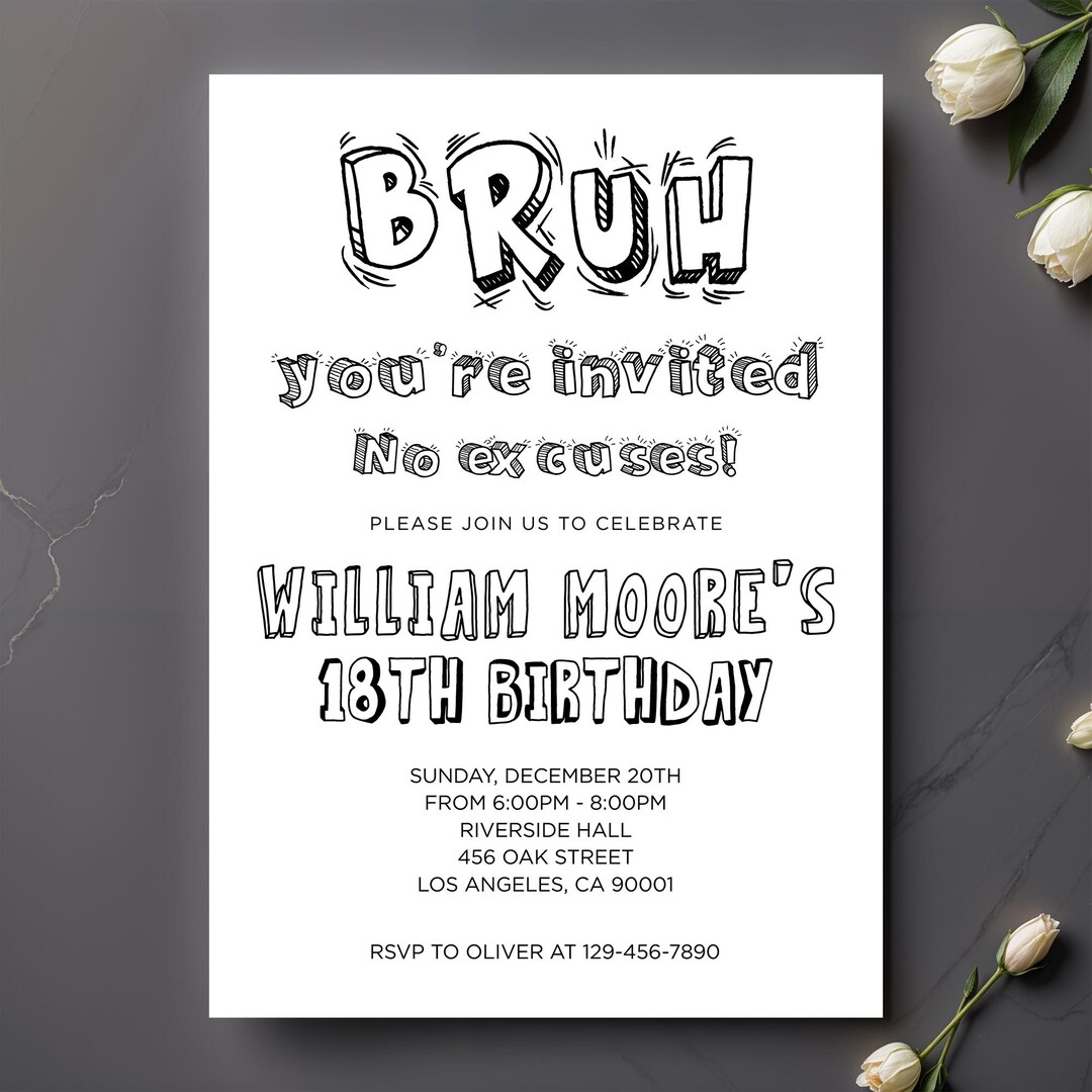 Bruh You're Invited Birthday Invitation Template - Minimalist Black ...