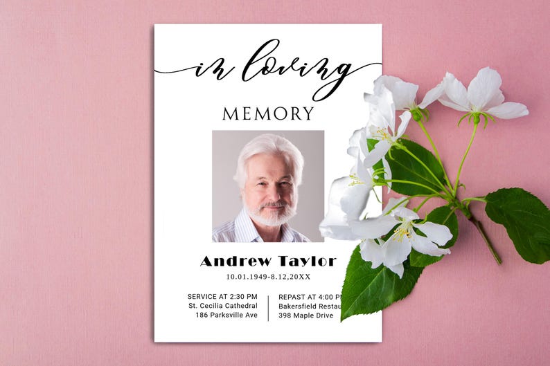 Funeral Invitation - Warm Photo Memorial Card Template for Tribute ...