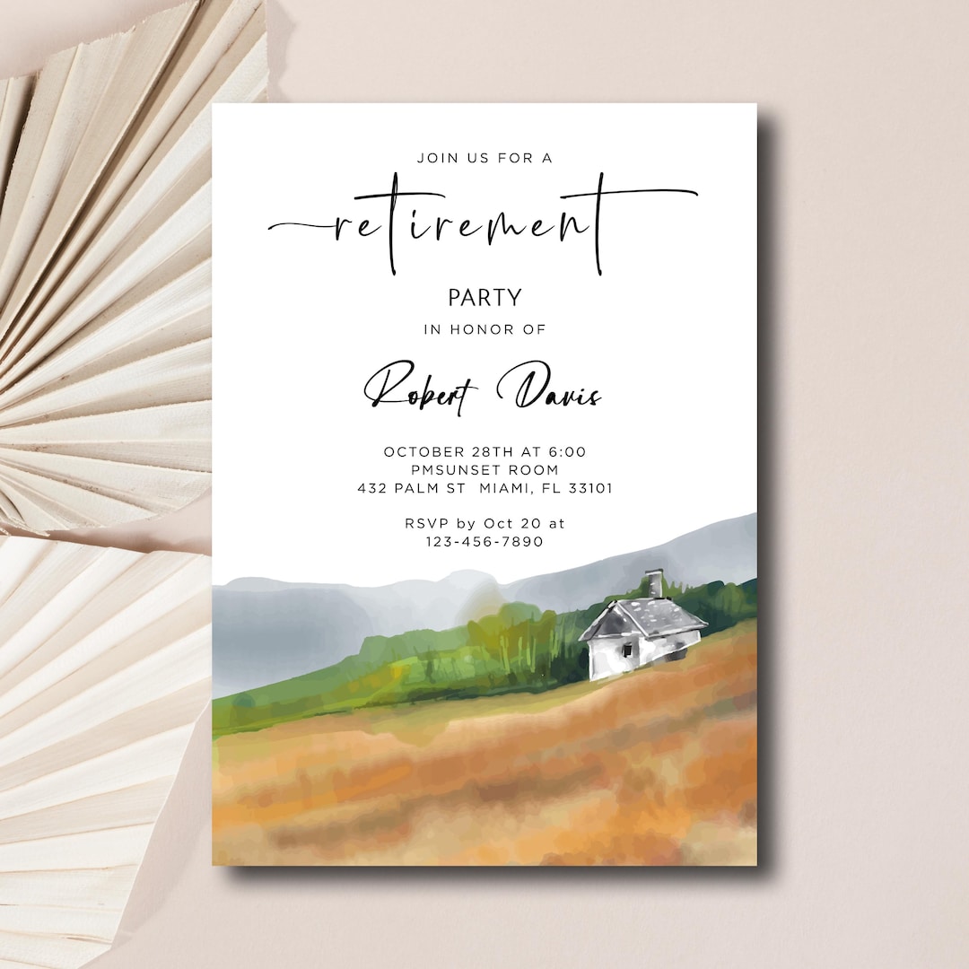 Watercolor Landscape Retirement Invitation, Rustic Countryside (DIY ...