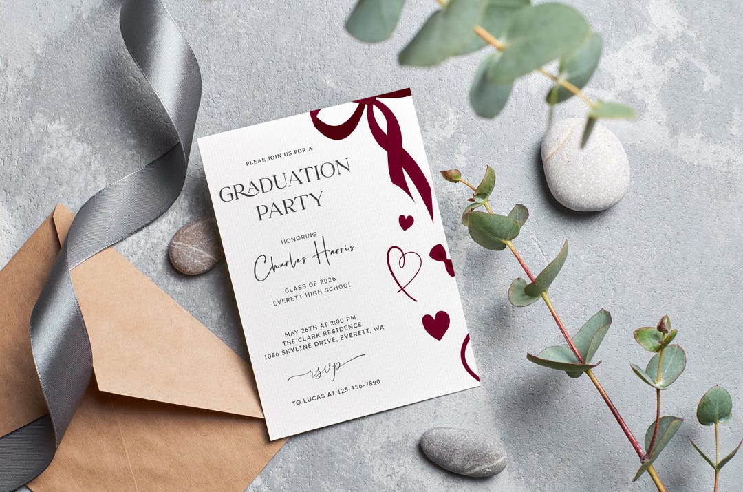 Graduation Party Invitation | Red Bow Grad Announcement, Personalized ...