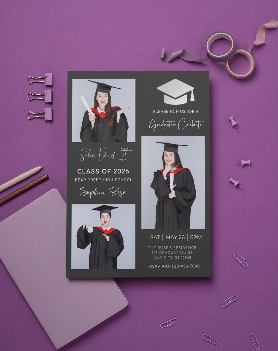 Editable Graduation Invitation Template With Photo, Graduation ...