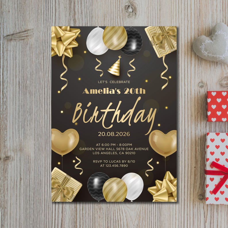 Elegant Gold Birthday Invite,luxury Black & Gold Invitation Template ...