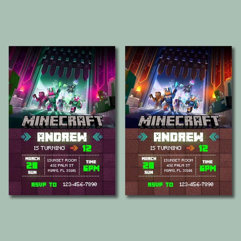 Minecraft Quest Invitation,pixel Dungeon Birthday Card,block Battle ...