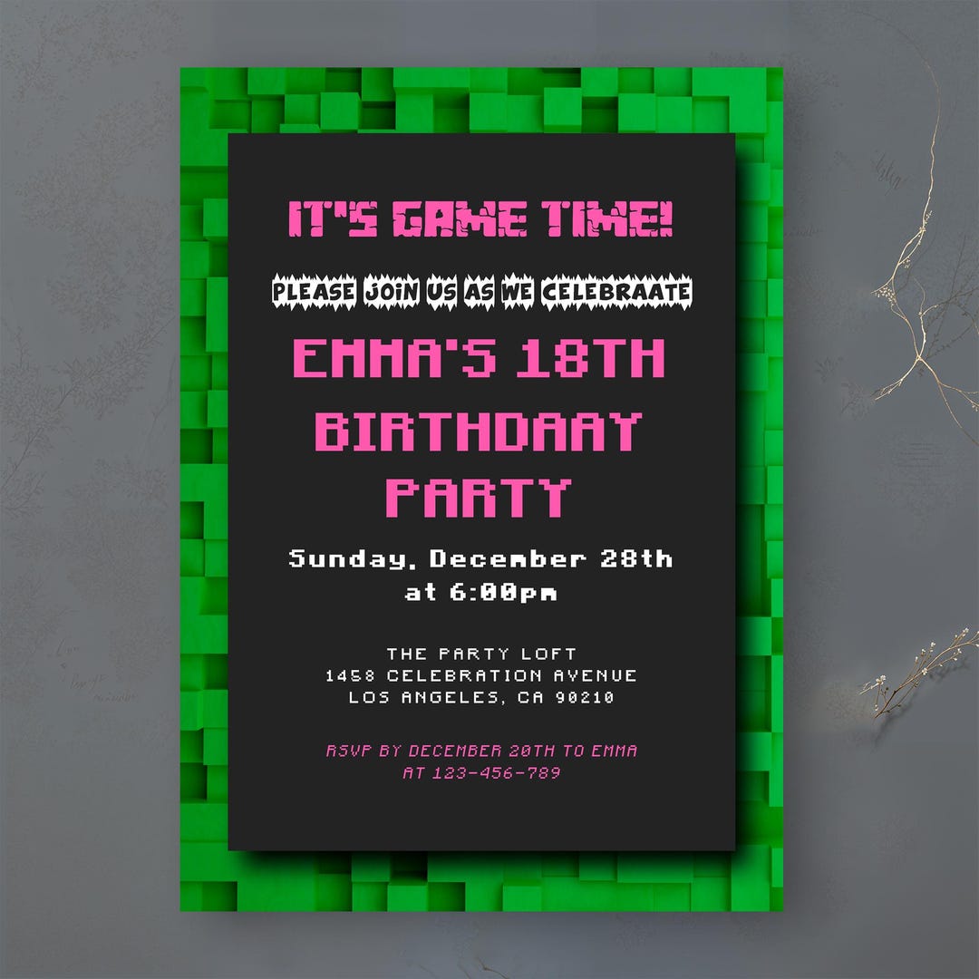 8-bit Pixel Birthday Invitation: Gamer Party, Editable Template - Etsy