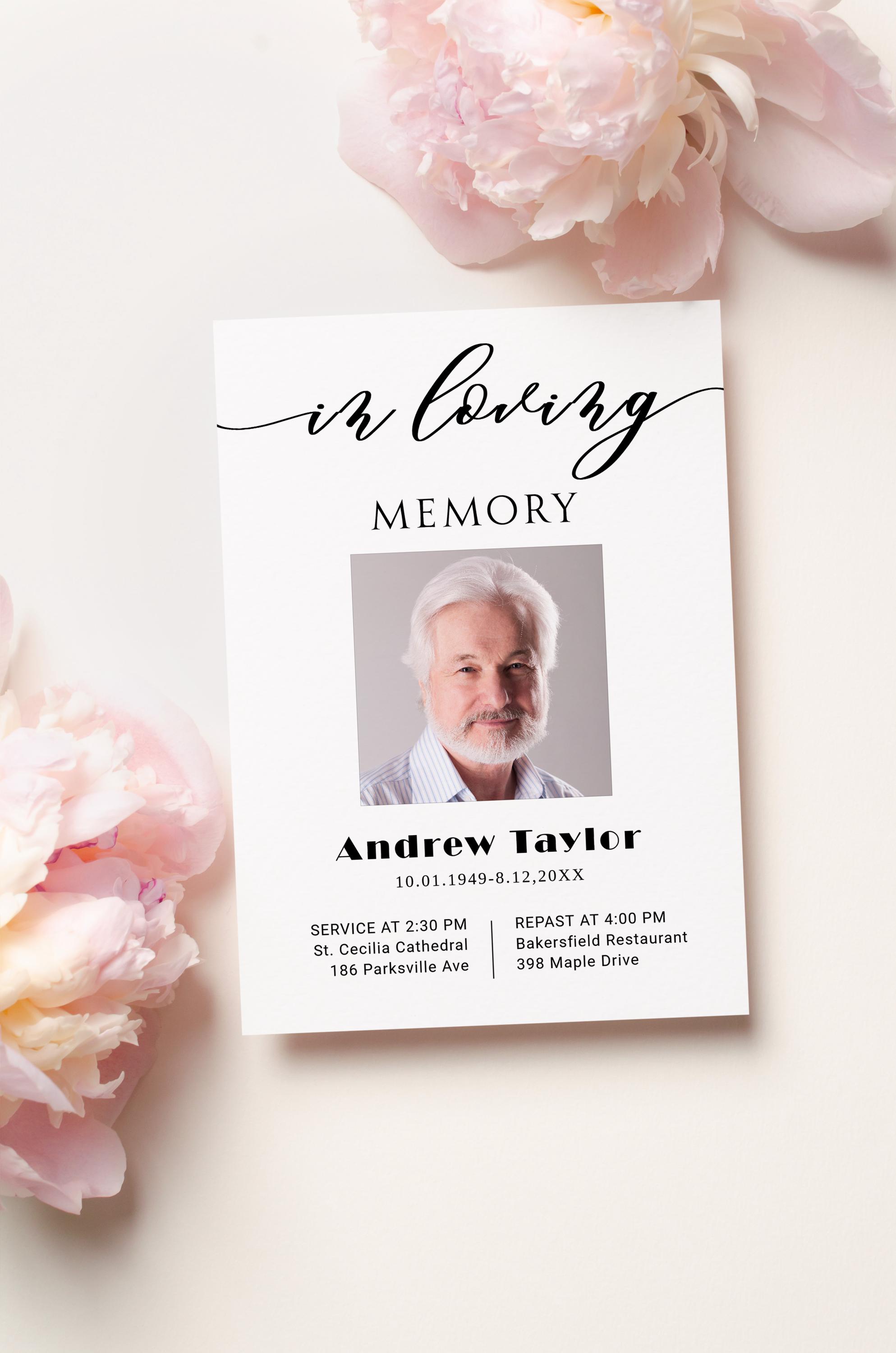 Funeral Invitation - Warm Photo Memorial Card Template for Tribute ...