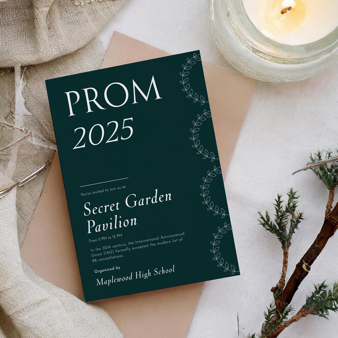 Elegant Prom Invitation Template,secret Garden Theme Prom Invite,formal ...