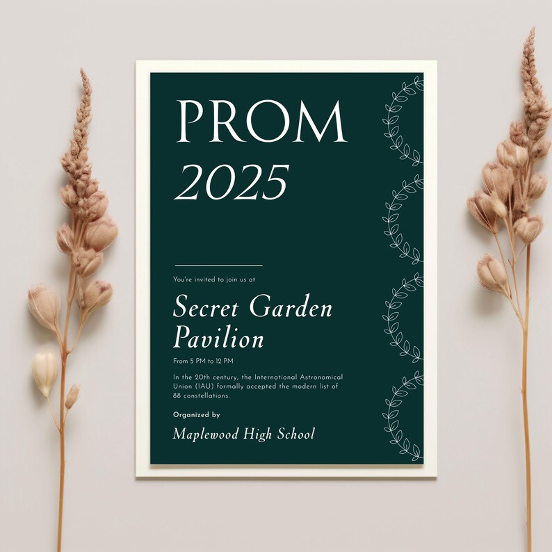 Elegant Prom Invitation Template,secret Garden Theme Prom Invite,formal ...