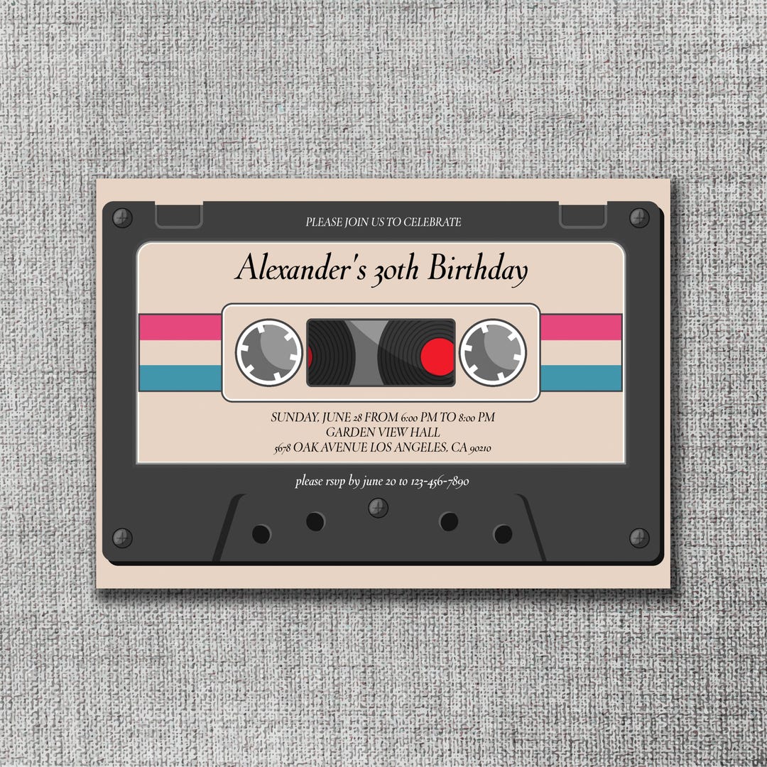 Retro Tape Birthday Invitation,cassette Party Invite,throwback Cassette ...