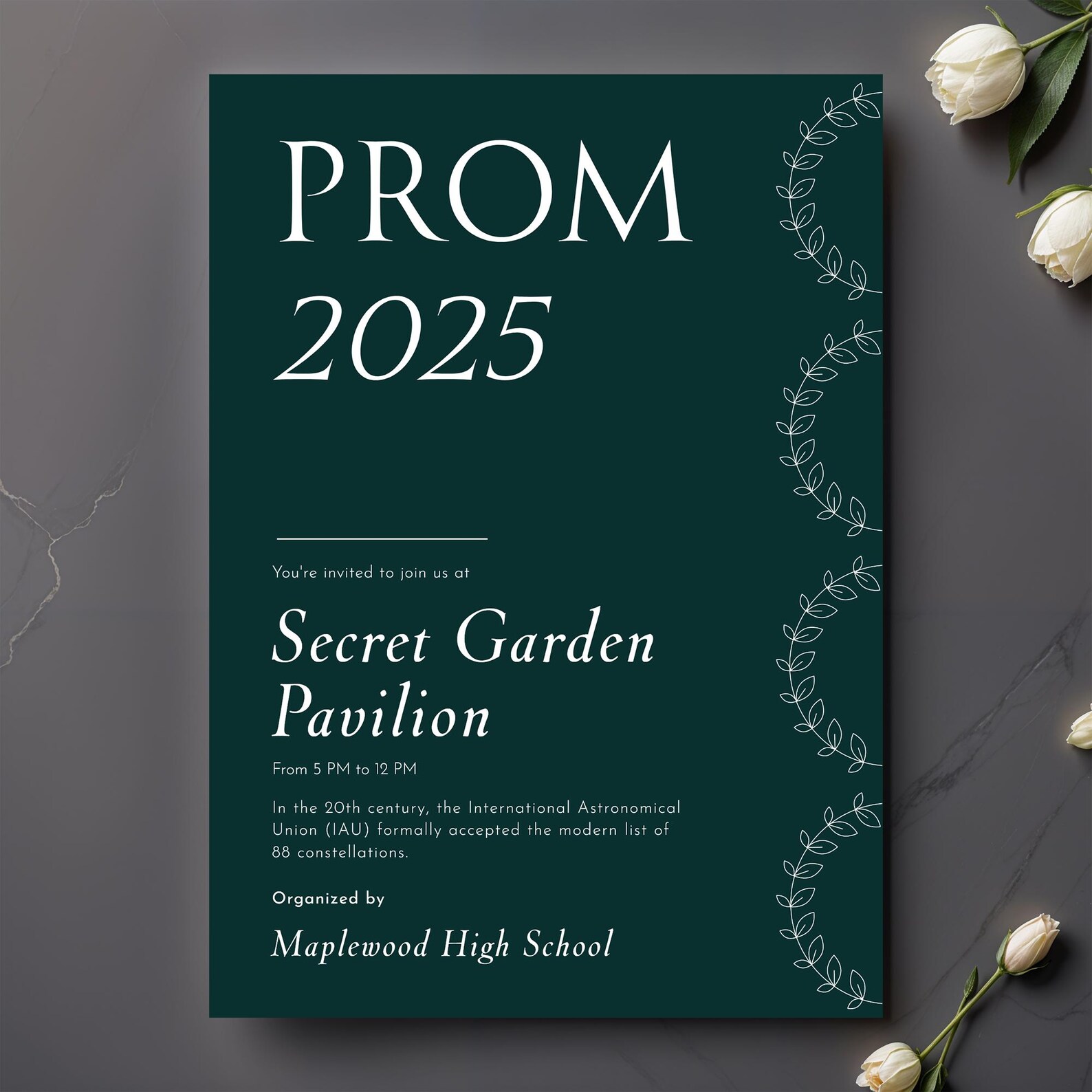 Elegant Prom Invitation Template,secret Garden Theme Prom Invite,formal ...