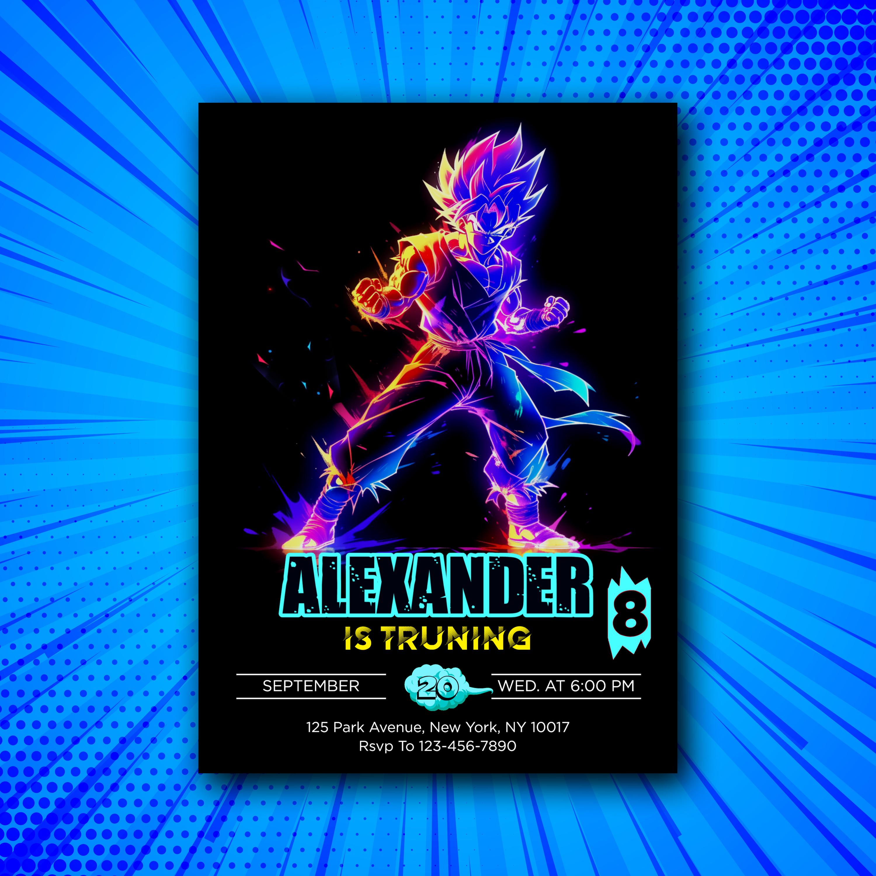 Editable Anime Energy Hero Invitation | Glow Hair Neon Card | Warrior ...