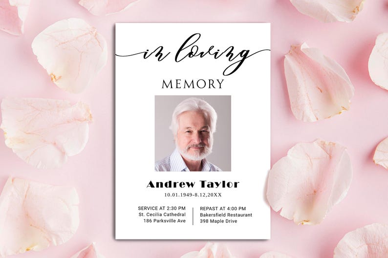 Funeral Invitation - Warm Photo Memorial Card Template for Tribute ...