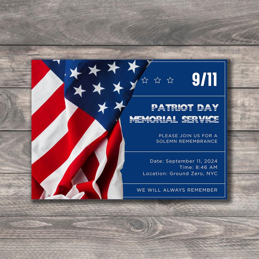 Patriot Day Memorial Service Invitation: United We Stand (editable ...