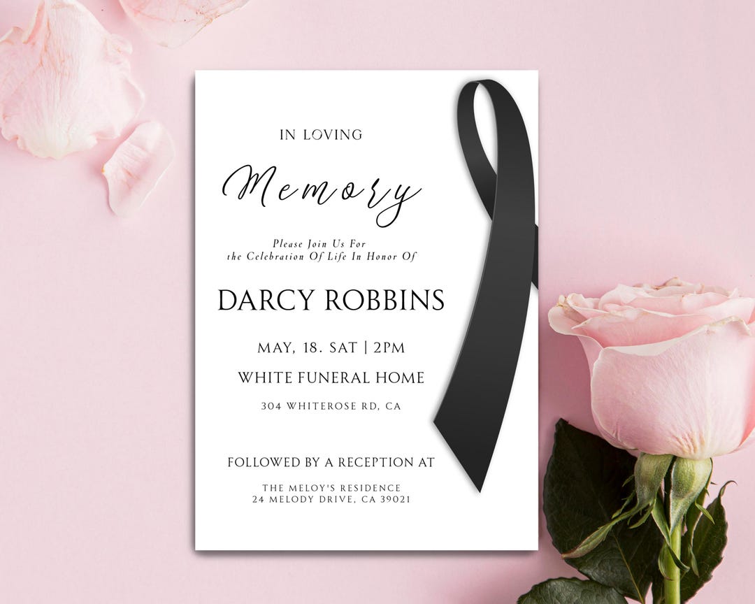 Black Mourning Ribbon Funeral Invitation Template (digital Download) - Etsy