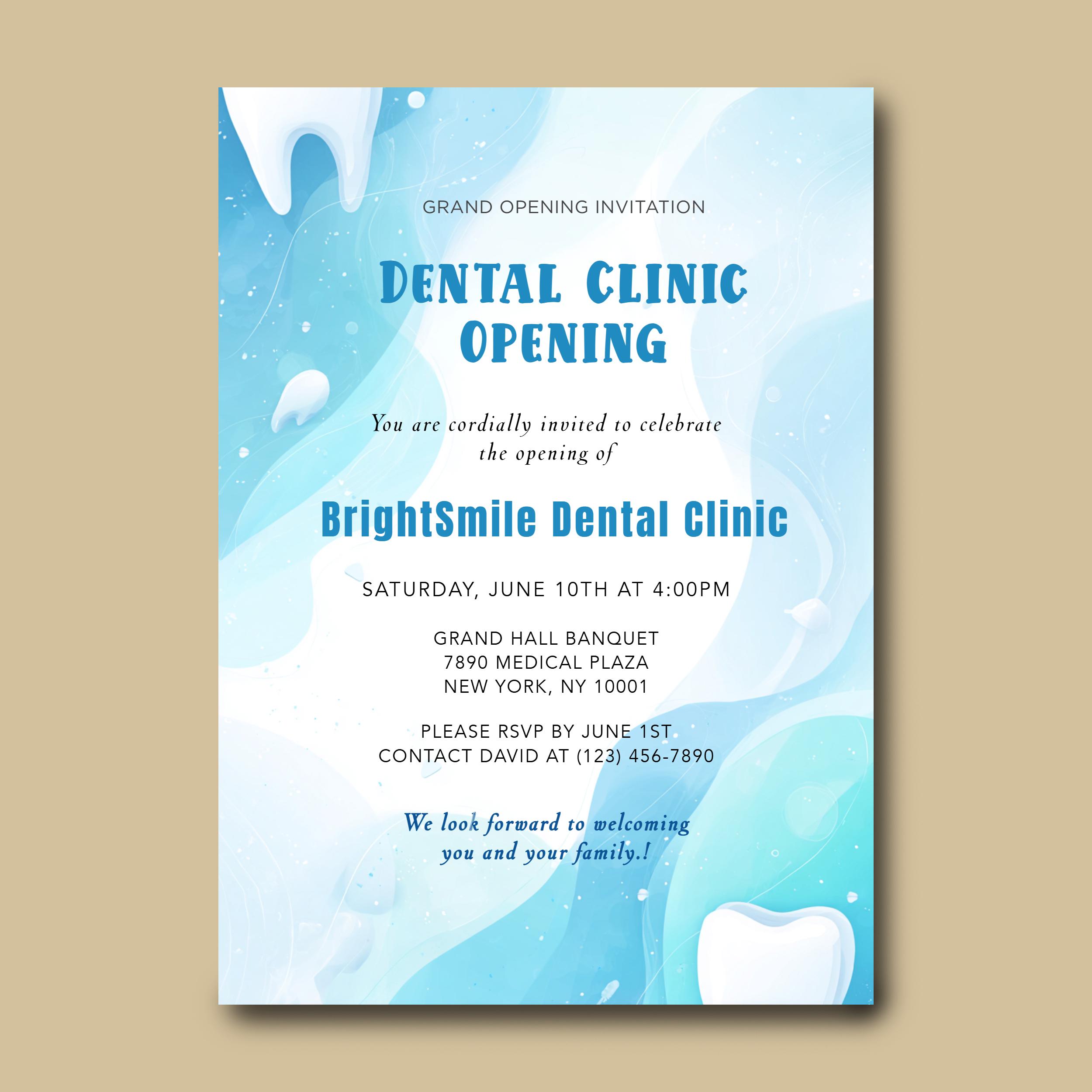 Dental Clinic Opening Invitation Template, Dentist Grand Opening Card ...