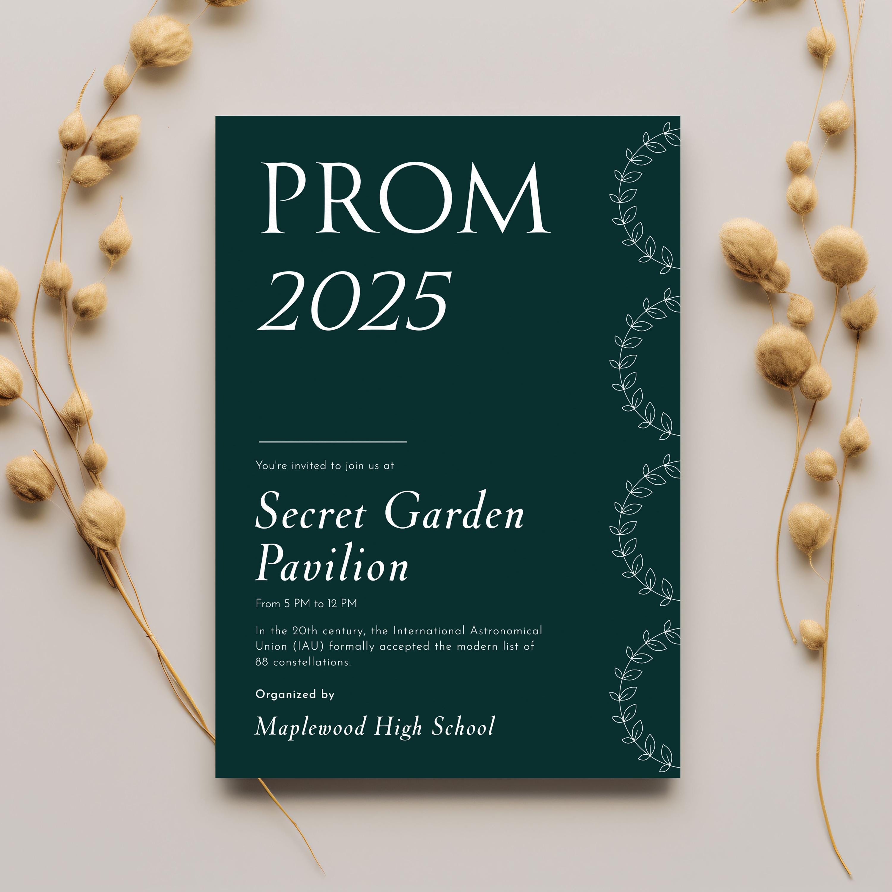 Elegant Prom Invitation Template,secret Garden Theme Prom Invite,formal ...