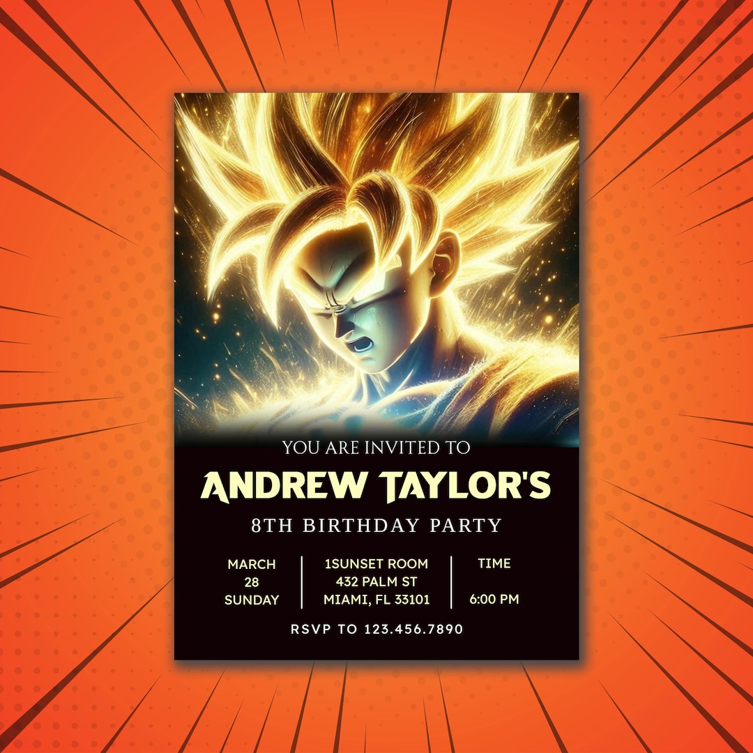 Dragon Ball Z Birthday Invitation,son Goku Card,super Saiyan Invite ...
