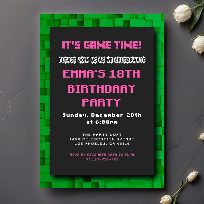 8-bit Pixel Birthday Invitation: Gamer Party, Editable Template - Etsy