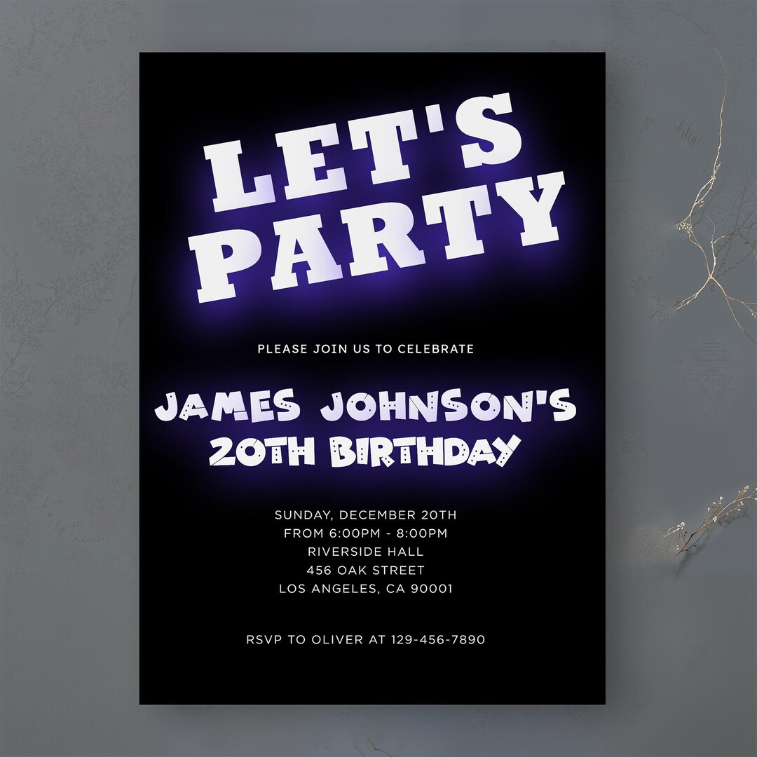Neon Birthday Party Invitation: Electric Glow Theme (DIY Template) - Etsy