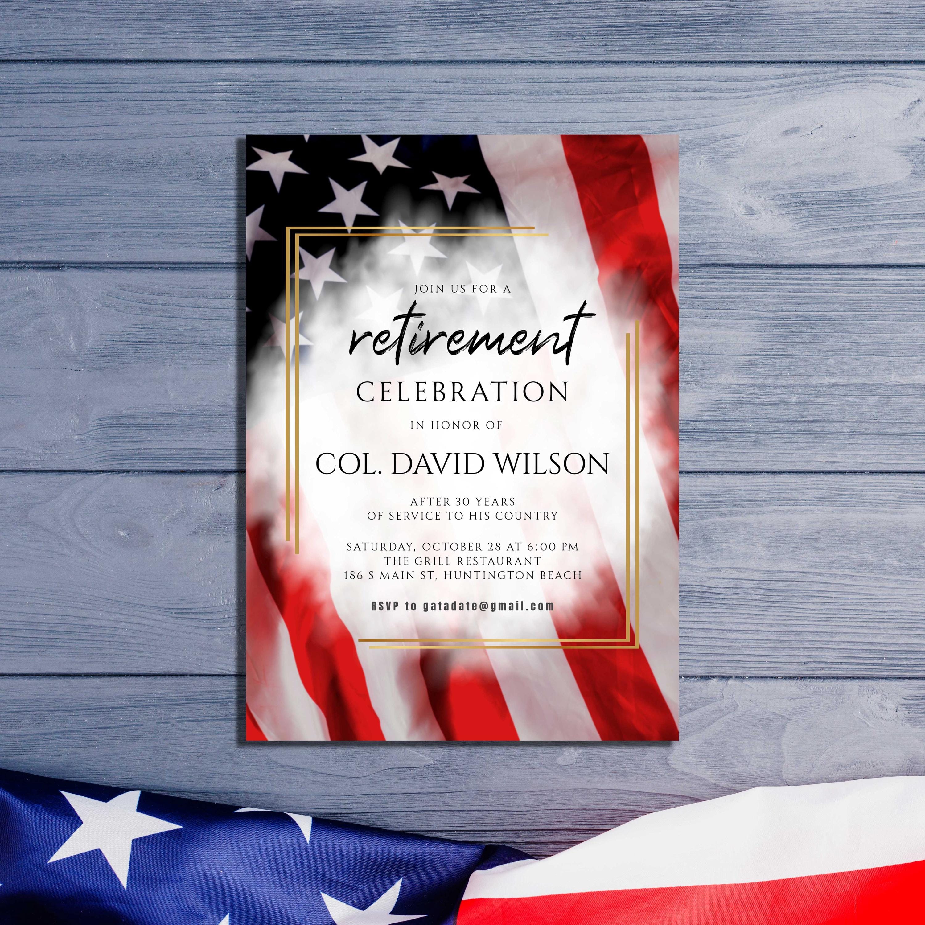Flag Retirement Invitation: Military Veteran Honor Card (DIY Template ...
