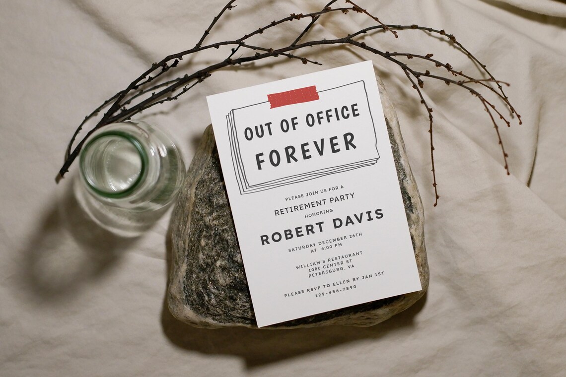 Out of Office Forever Retirement Party Invitation Template, Funny ...