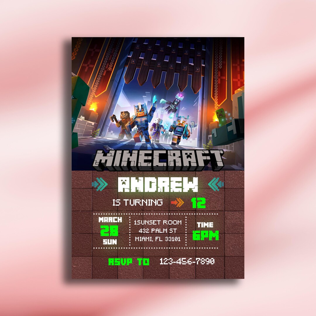 Minecraft Quest Invitation,pixel Dungeon Birthday Card,block Battle ...